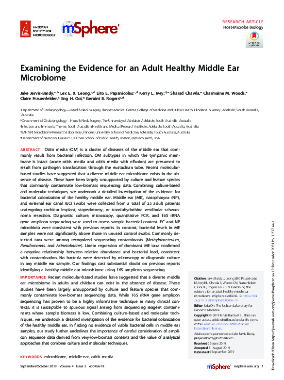 (PDF) Examining the Evidence for an Adult Healthy Middle Ear Microbiome