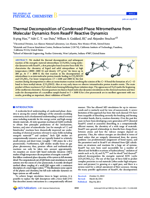 Pdf Thermal Decomposition Of Condensed Phase Nitromethane From Molecular Dynamics From Reaxff