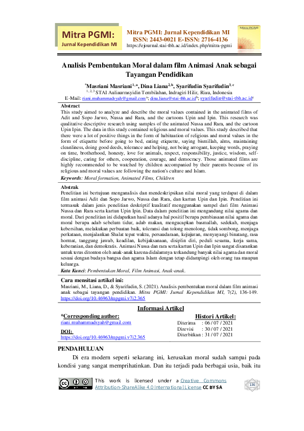 (PDF) Analisis Pembentukan Moral dalam film Animasi Anak sebagai ...