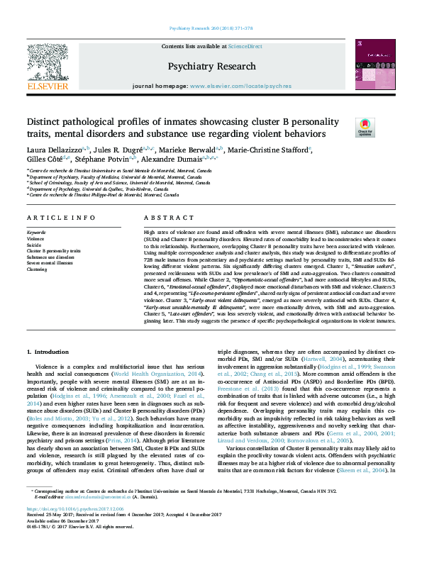 (PDF) Distinct pathological profiles of inmates showcasing cluster B ...