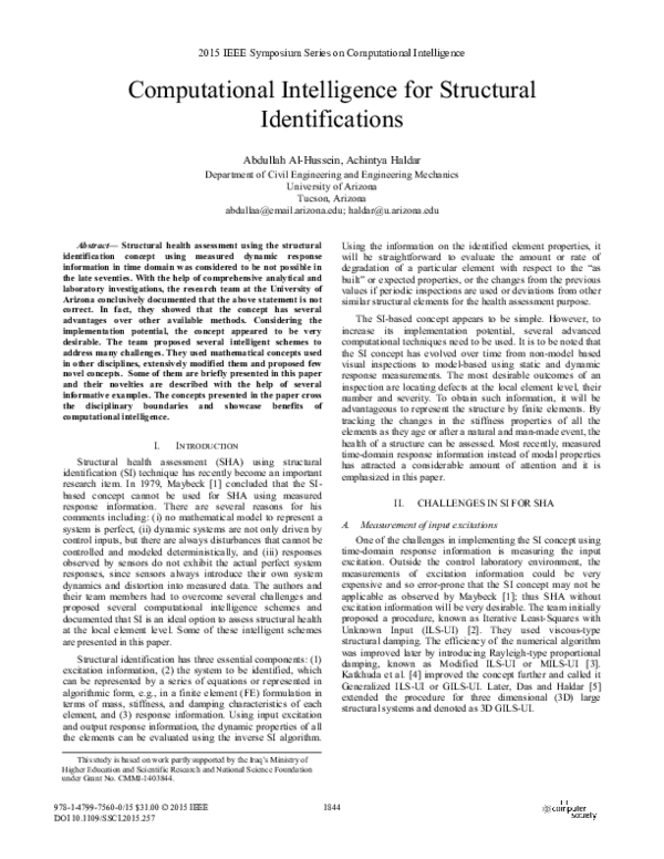 (PDF) Computational Intelligence for Structural Identifications