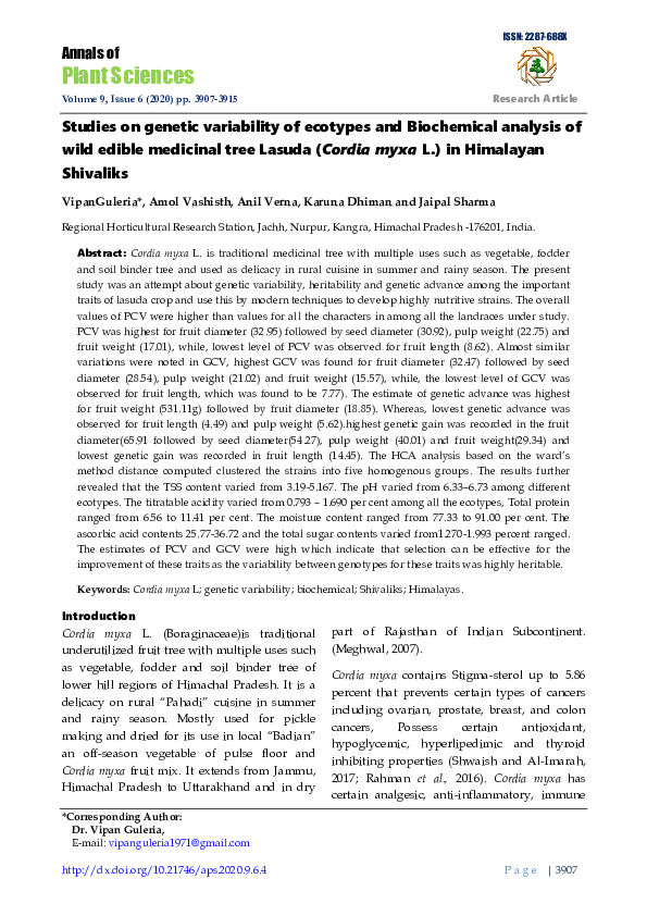 (PDF) Studies on genetic variability of ecotypes and Biochemical ...