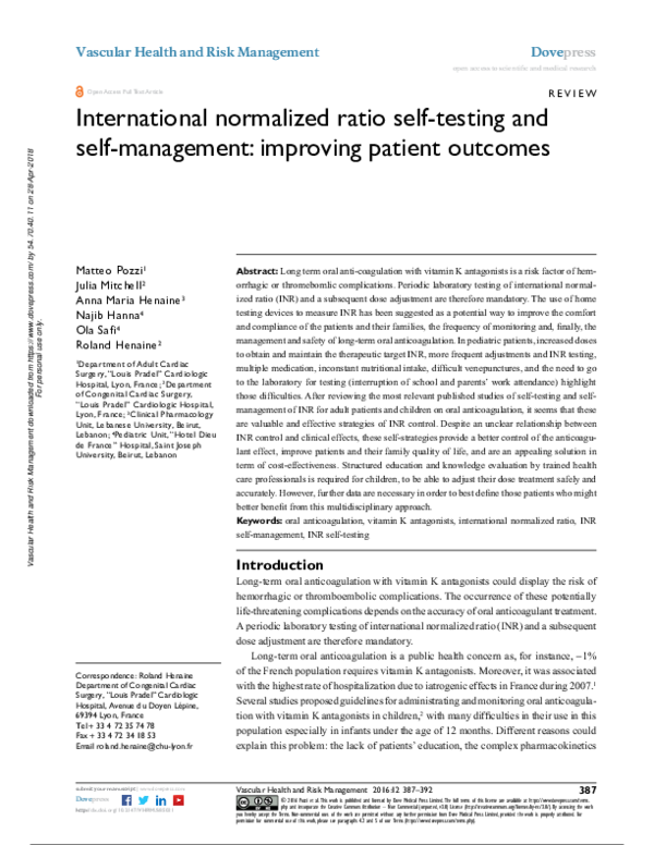 (PDF) International normalized ratio self-testing and self-management ...