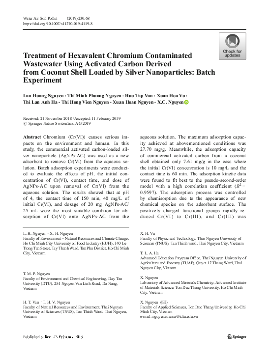 (PDF) Treatment of Hexavalent Chromium Contaminated Wastewater Using Activated Carbon Derived ...