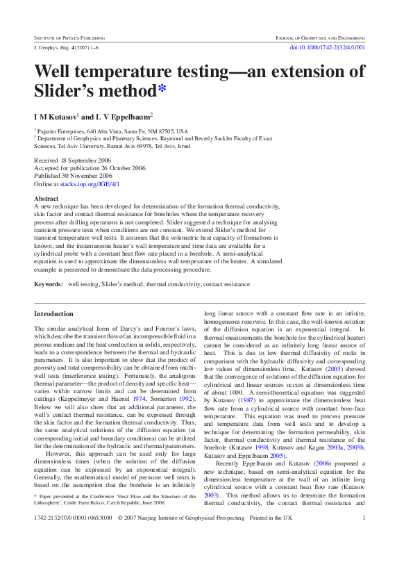 (PDF) Well temperature testing-an extension of Slider's method