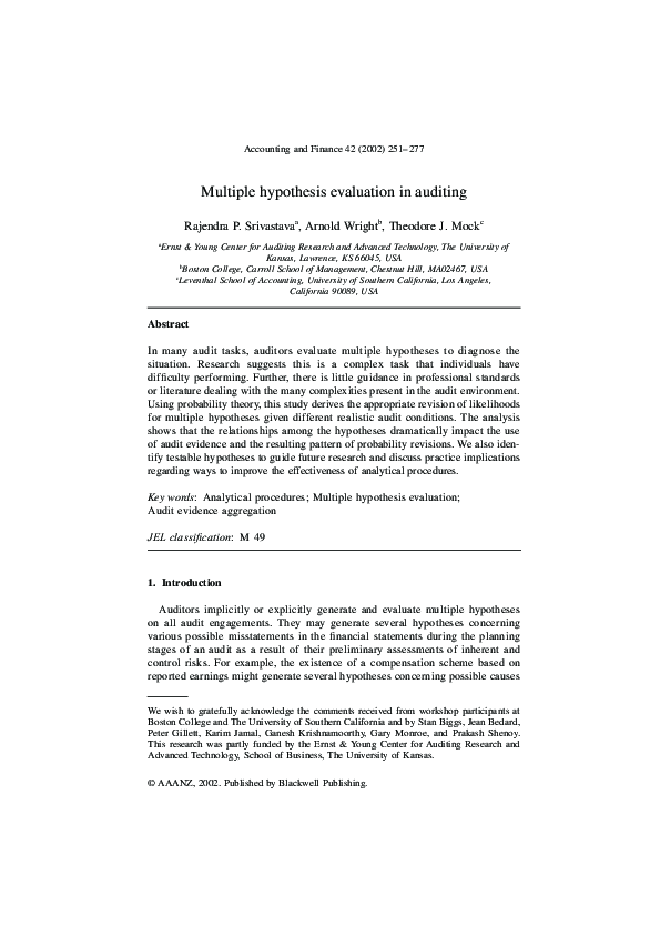 (PDF) Multiple hypothesis evaluation in auditing | Rajendra Srivastava ...