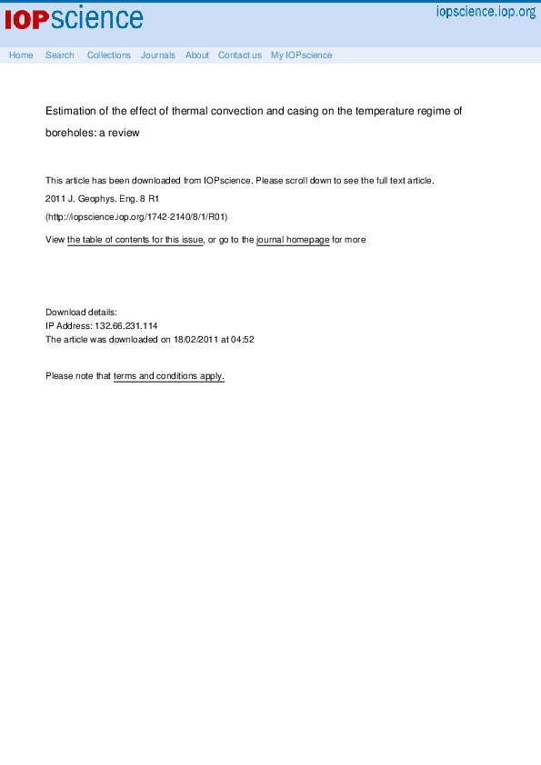 Pdf Thermal Convection Effects On Borehole Temperatures