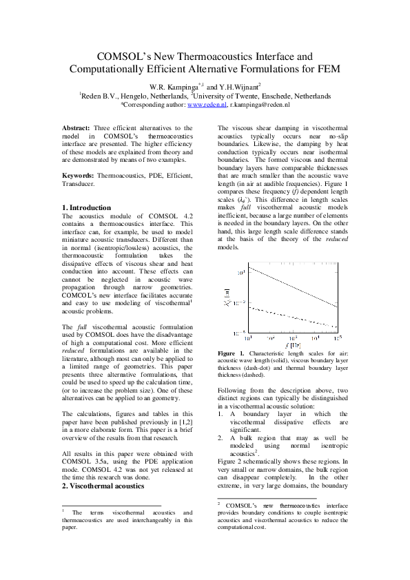 Pdf Comsols New Thermoacoustics Interface And Computationally Efficient Alternative