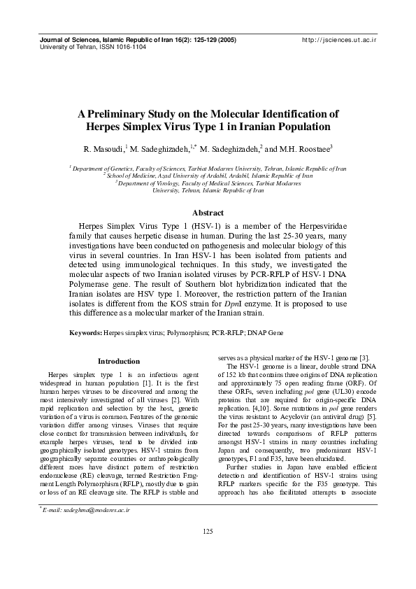 (PDF) A Preliminary Study on the Molecular Identification of Herpes ...