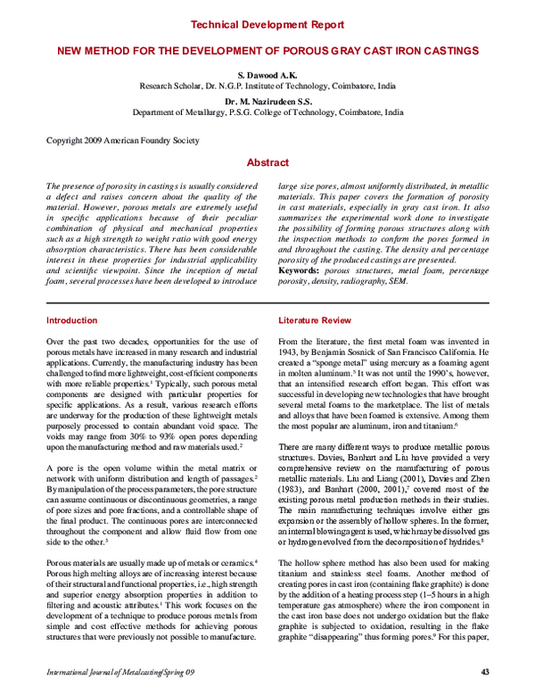 (PDF) New Method for the Development of Porous Gray Cast Iron Castings