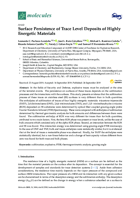(PDF) Surface Persistence of Trace Level Deposits of Highly Energetic ...