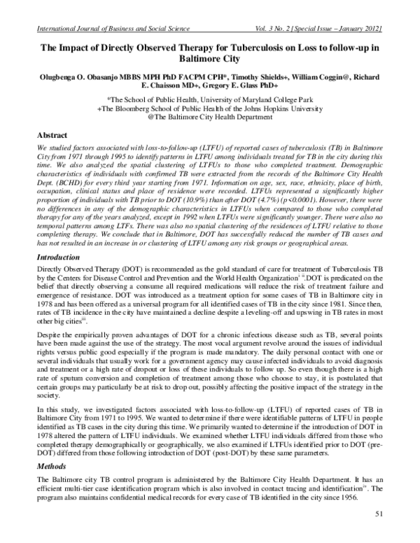 (PDF) The Impact of Directly Observed Therapy for Tuberculosis on Loss ...