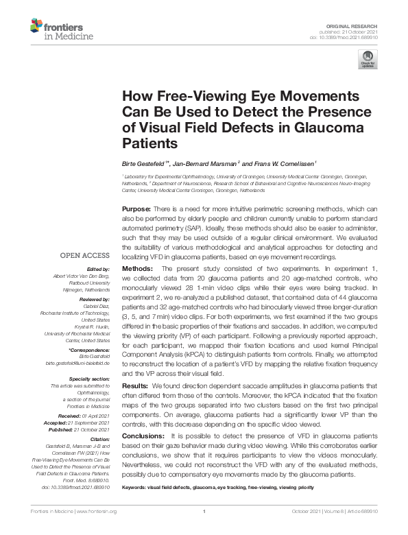 (PDF) How Free-Viewing Eye Movements Can Be Used to Detect the Presence of Visual Field Defects ...