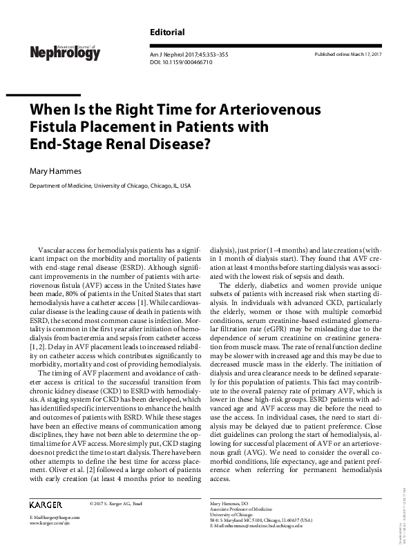 (PDF) When Is the Right Time for Arteriovenous Fistula Placement in ...