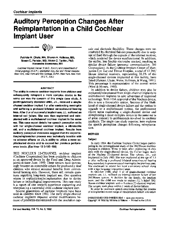 (PDF) Auditory Perception Changes After Reimplantation in a Child Cochlear Implant User