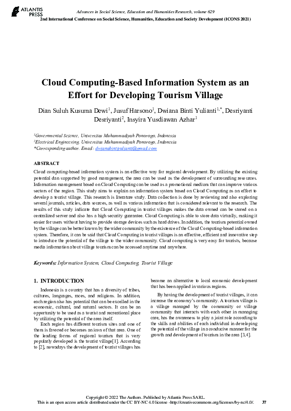(PDF) Cloud Computing-Based Information System as an Effort for Developing Tourism Village