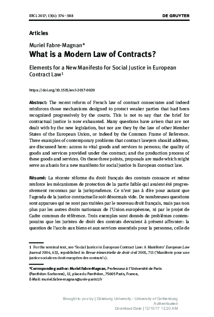 (PDF) What is a Modern Law of Contracts?