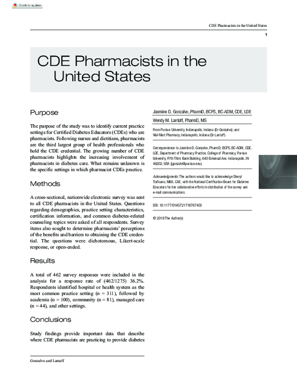(PDF) CDE Pharmacists in the United States