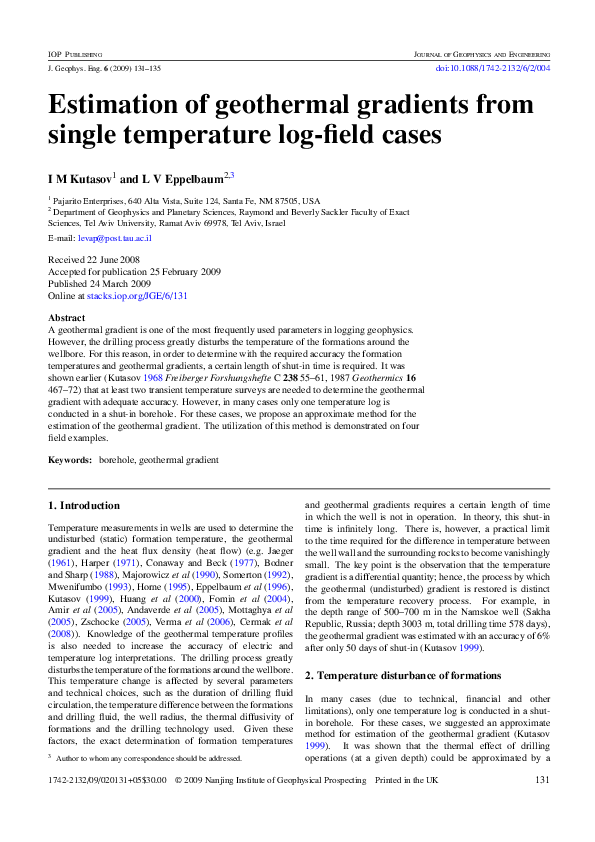 (PDF) Estimation of geothermal gradients from single temperature log ...