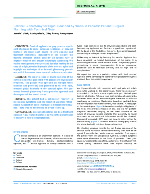 (PDF) Cervical Gibbectomy for Rigid, Rounded Kyphosis in Pediatric ...