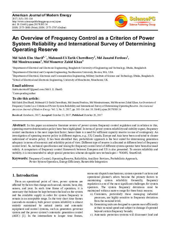 (PDF) An Overview of Frequency Control as a Criterion of Power System ...
