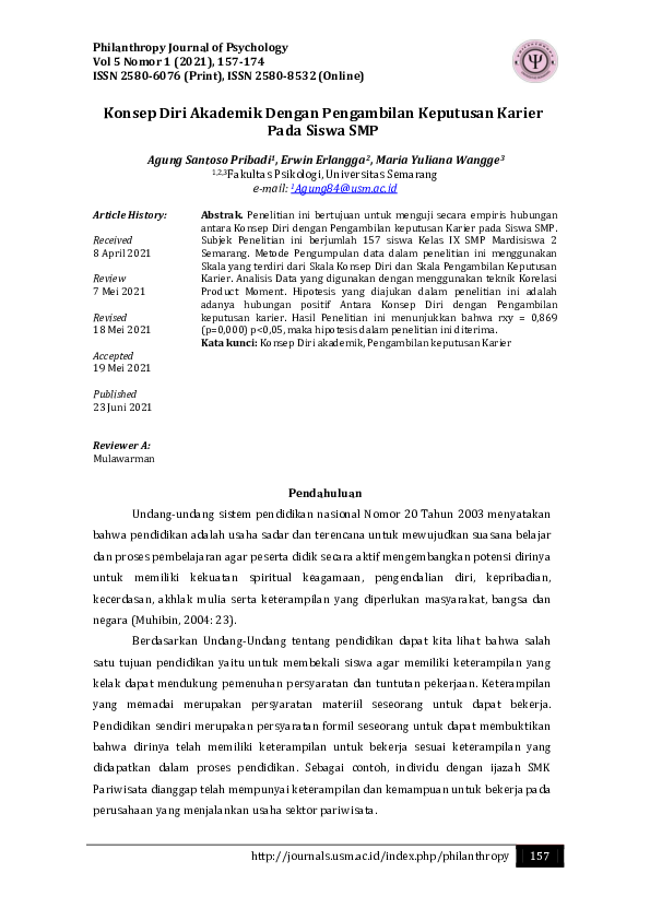(PDF) Hubungan Antara Konsep Diri Akademik dengan Pengambilan Keputusan Karier pada Siswa SMP