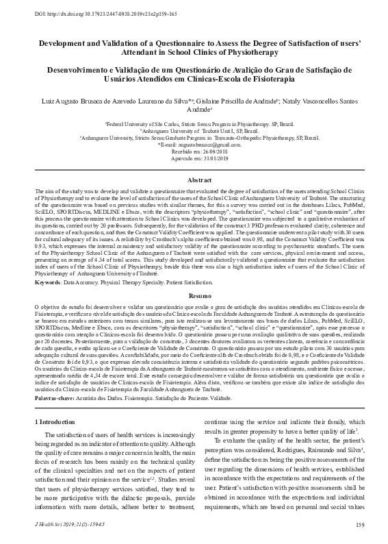 (PDF) Development and Validation of a Questionnaire to Assess the Degree of Satisfaction of ...