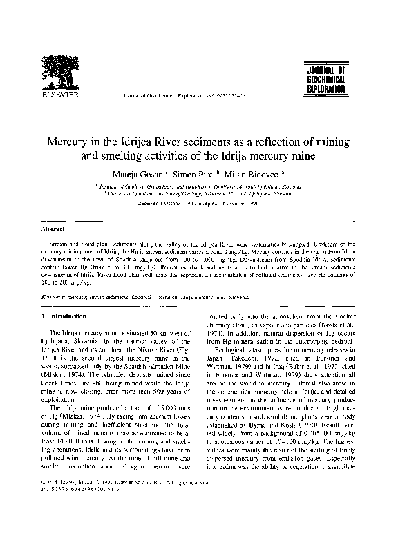(PDF) Mercury in the Idrijca River sediments as a reflection of mining ...