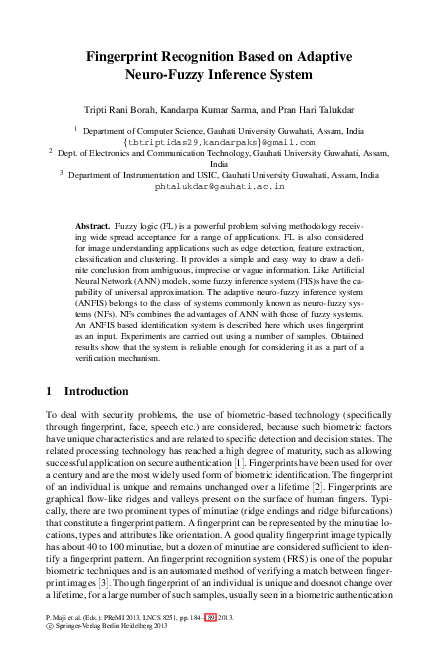 Pdf Fingerprint Recognition Based On Adaptive Neuro Fuzzy Inference System