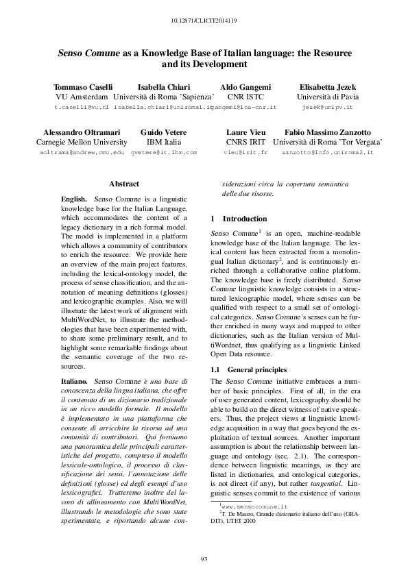 (PDF) Senso Comune as a Knowledge Base of Italian language: The ...