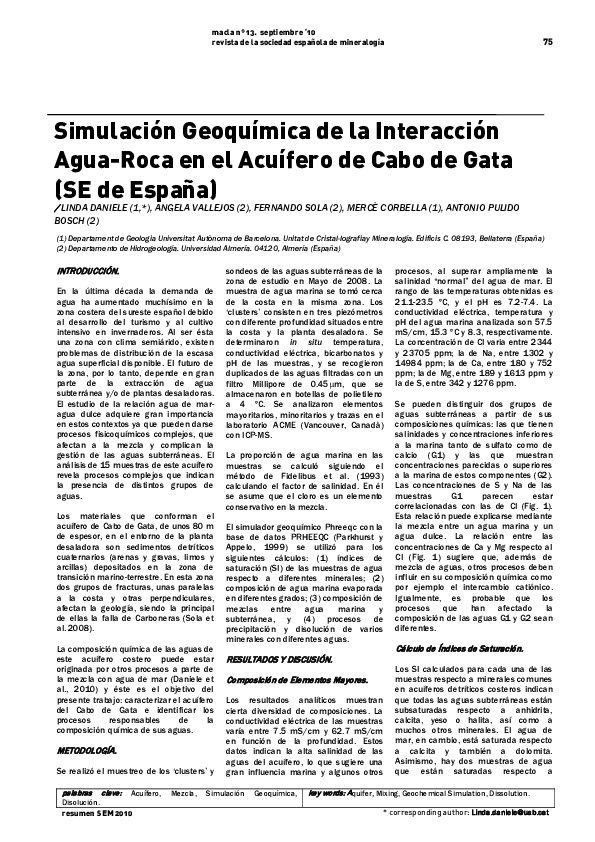 (PDF) Simulación Geoquímica de la Interacción Agua-Roca en el Acuífero ...