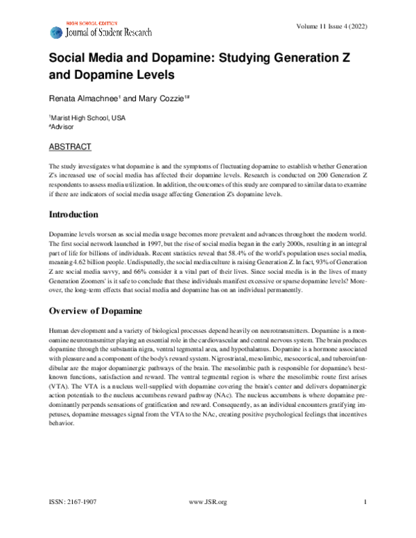 (PDF) Social Media and Dopamine: Studying Generation Z and Dopamine Levels