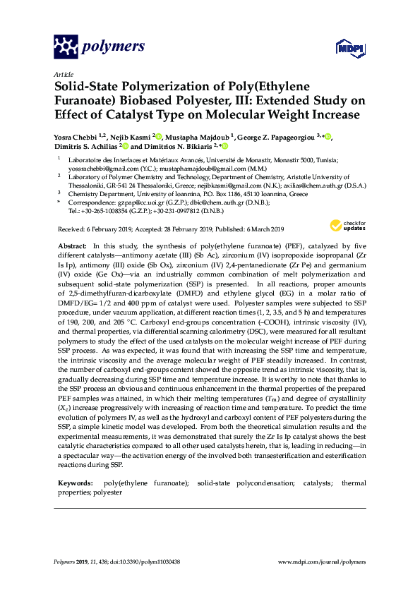 (PDF) Solid-State Polymerization of Poly(Ethylene Furanoate) Biobased ...