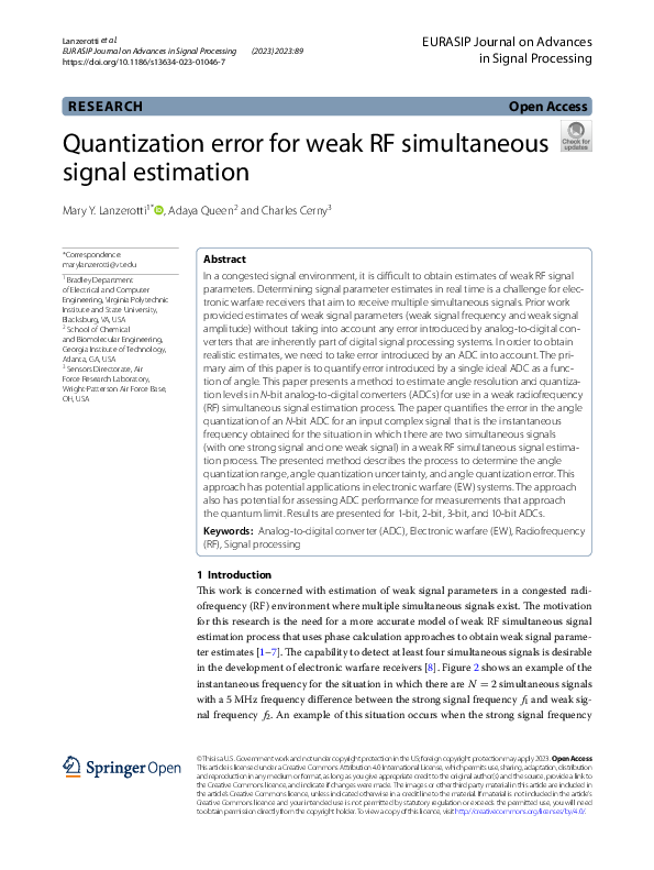 (PDF) Quantization error for weak RF simultaneous signal estimation