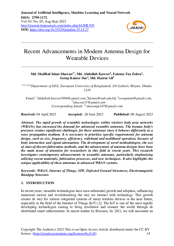 (PDF) Recent Advancements in Modern Antenna Design for Wearable Devices