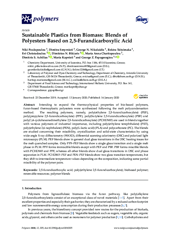 (PDF) Sustainable Plastics from Biomass: Blends of Polyesters Based on ...