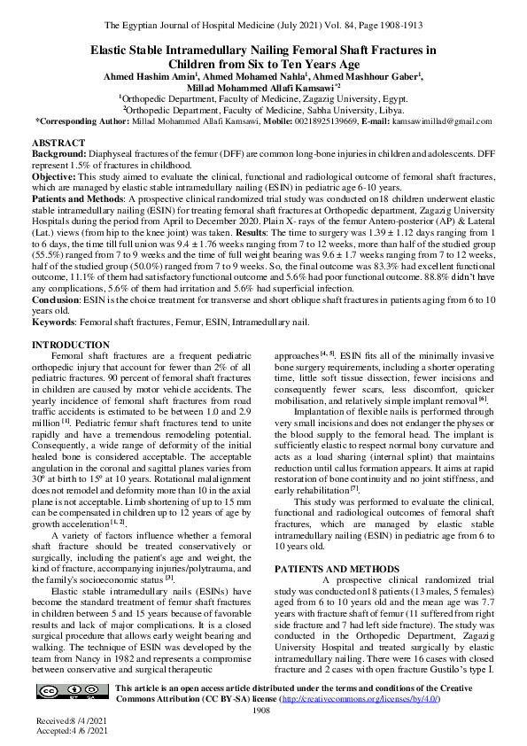 (PDF) Elastic Stable Intramedullary Nailing Femoral Shaft Fractures in Children from Six to Ten ...