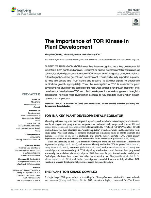 (PDF) The Importance of TOR Kinase in Plant Development