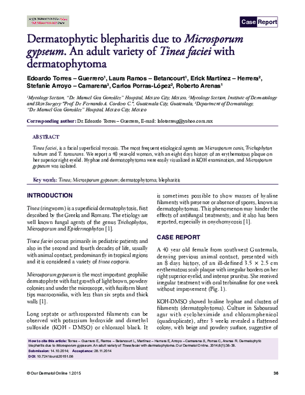 (PDF) Dermatophytic blepharitis due to Microsporum gypseum. An adult ...
