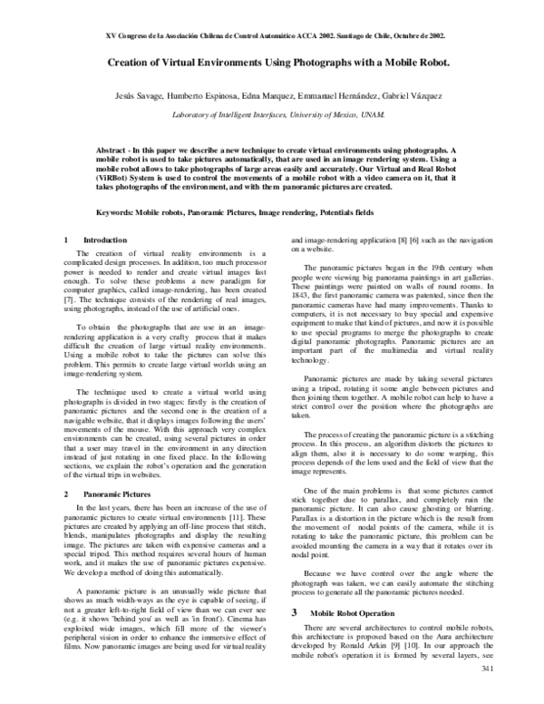 (PDF) Creation of virtual environments using photographs with a mobile robot