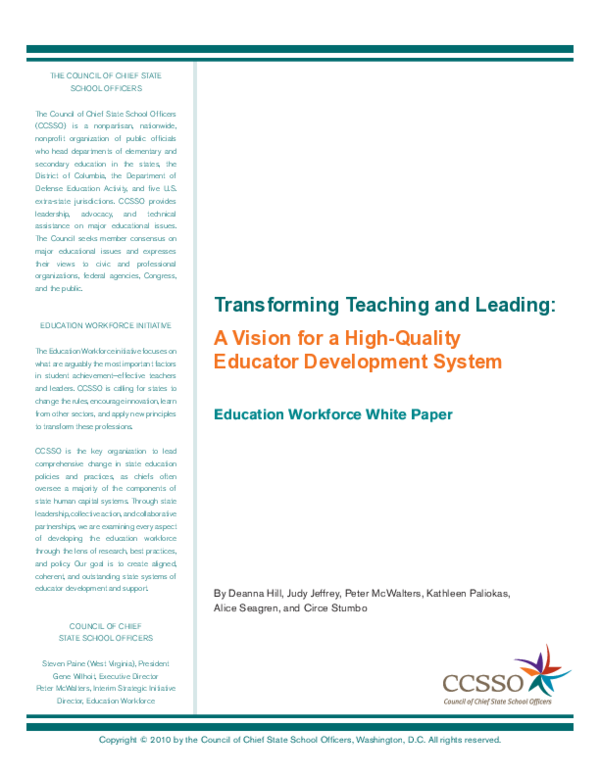 (PDF) Transforming Teaching and Leading: A Vision for a High-Quality ...