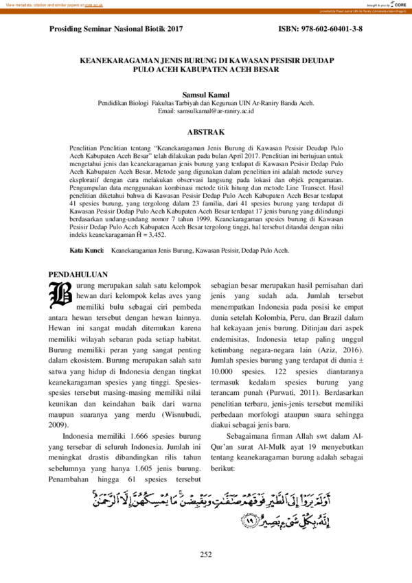 (PDF) Keanekaragaman Jenis Burung DI Kawasan Pesisir Deudap Pulo Aceh Kabupaten Aceh Besar