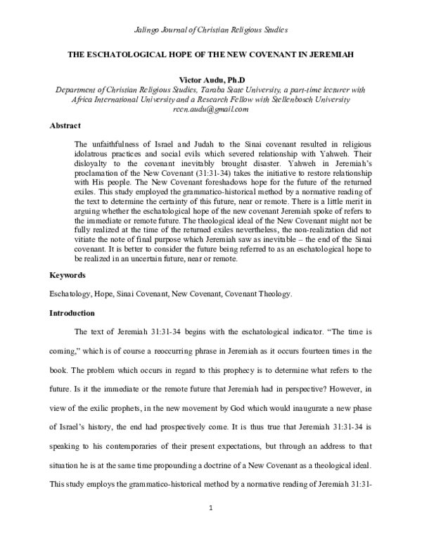 (DOC) THE ESCHATOLOGICAL HOPE OF THE NEW COVENANT IN JEREMIAH