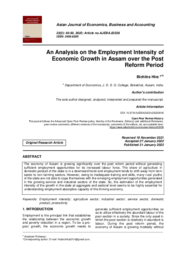 (PDF) An Analysis on the Employment Intensity of Economic Growth in ...