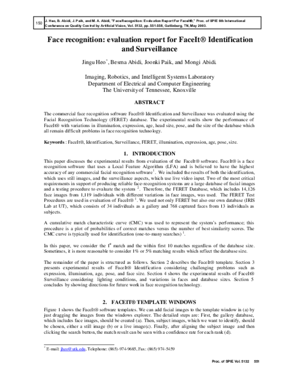 (PDF) Face recognition: evaluation report for FaceIt identification and surveillance