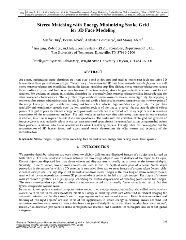 (PDF) Stereo matching with energy-minimizing snake grid for 3D face modeling | besma abidi ...
