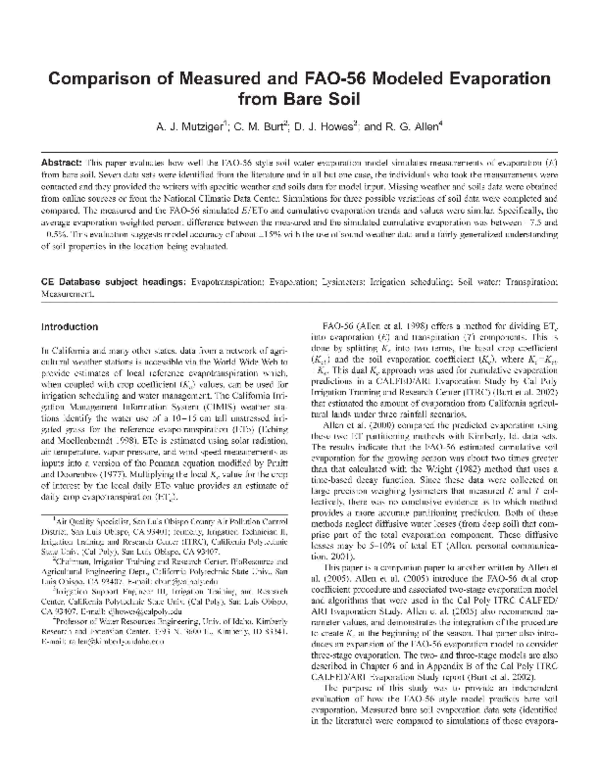 (PDF) Comparison of Measured and FAO-56 Modeled Evaporation from Bare Soil