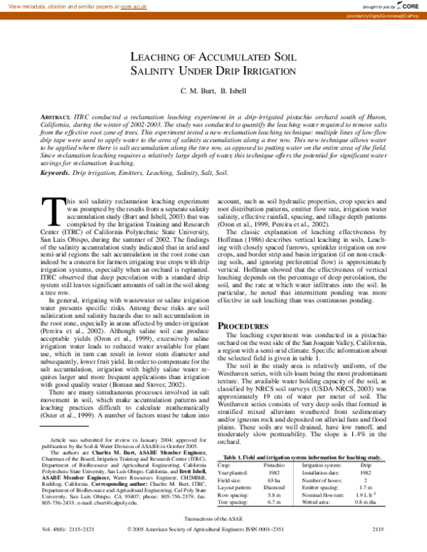(PDF) Leaching of Accumulated Soil Salinity Under Drip Irrigation