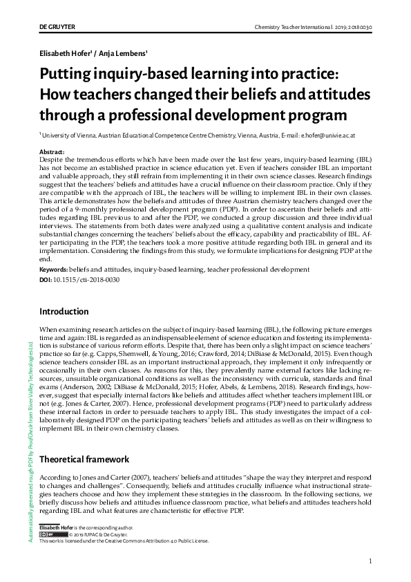 (PDF) Putting inquiry-based learning into practice: How teachers ...