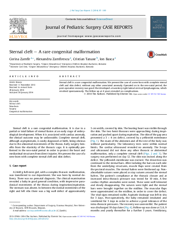 (PDF) Sternal cleft – A rare congenital malformation